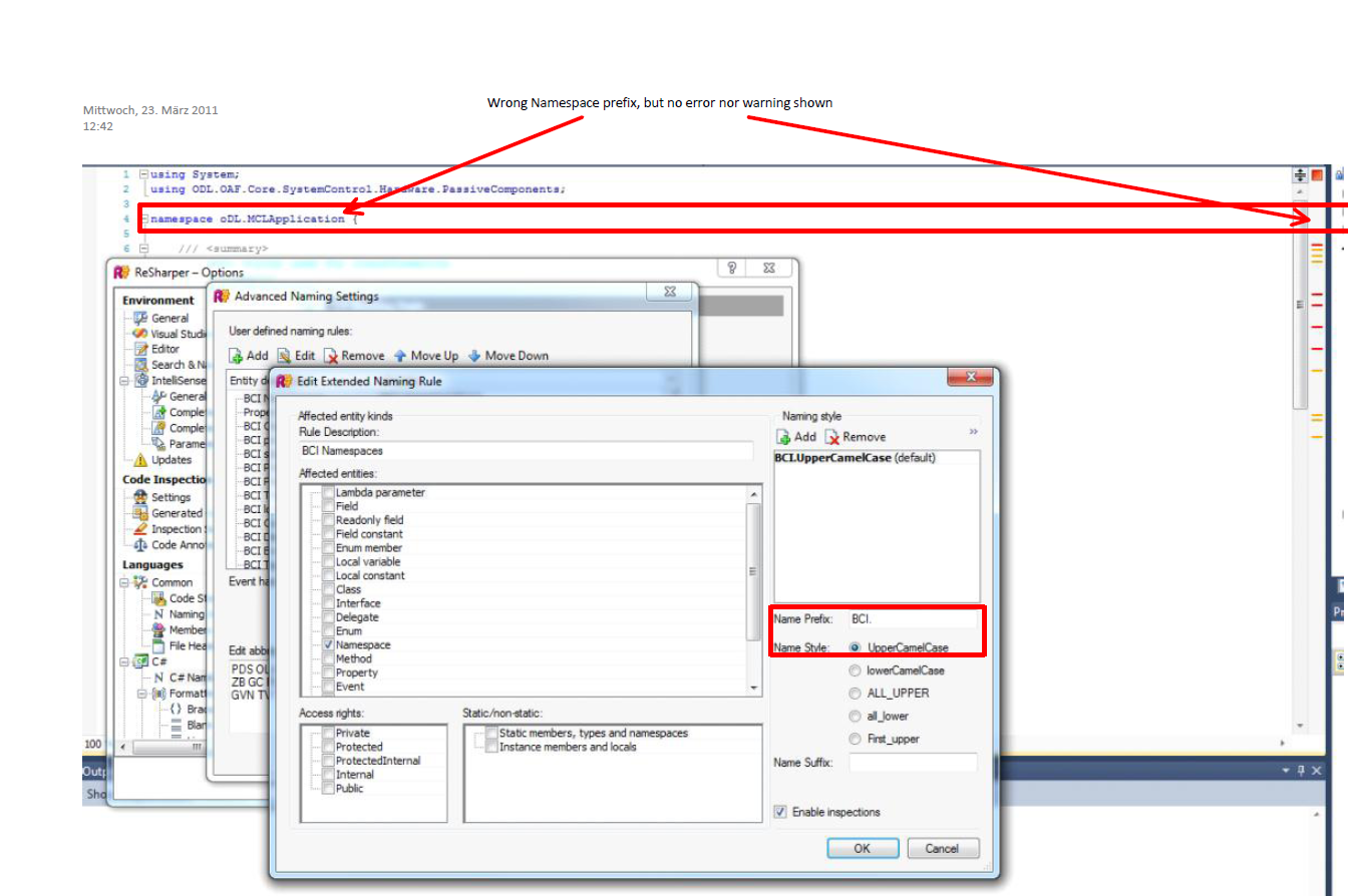 How To Create A C Naming Rule For Namespaces With Prefix Resharper Support Jetbrains