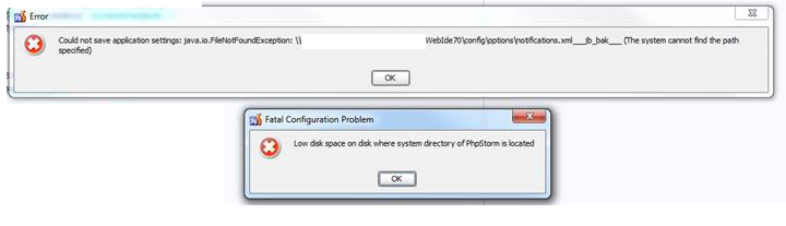 "Low disk space on disk where system directory of PhpStorm is located. – IDEs Support (IntelliJ ...