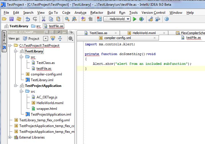 IntelliJ 9 Beta Flex Library Project - and IntelliJ interface location ...