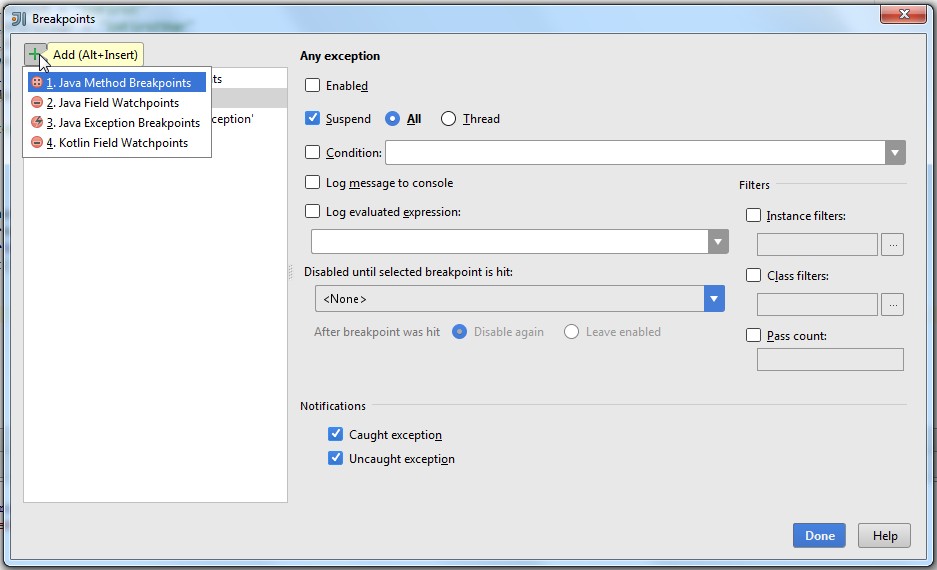 java exception breakpoints in debugger: all or nothing! – IDEs Support ...